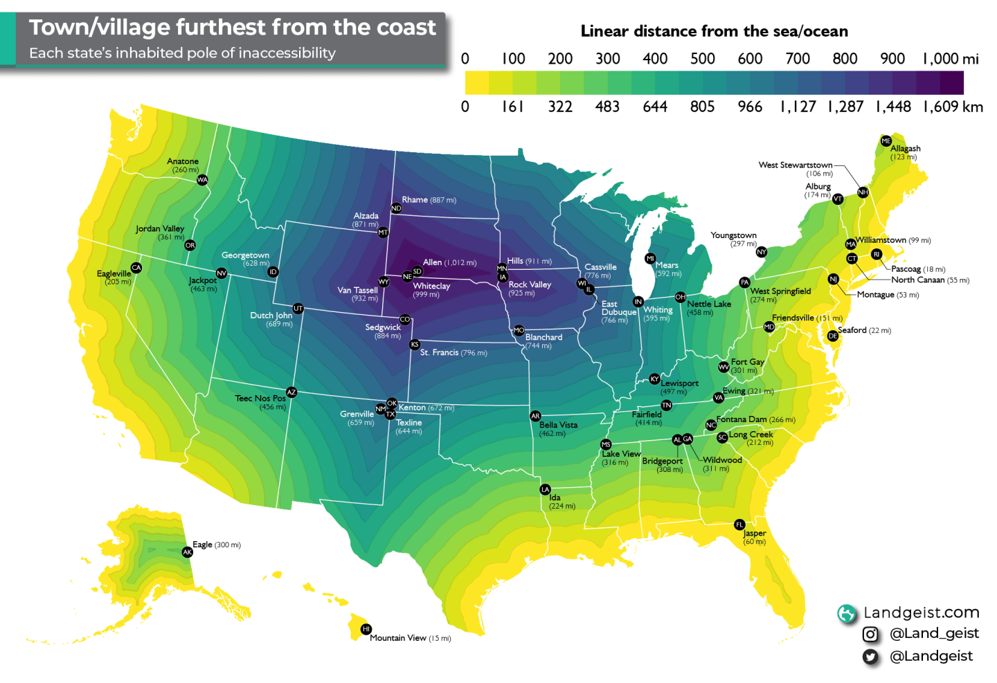 Town/Village Furthest From The Coast in the US – Landgeist