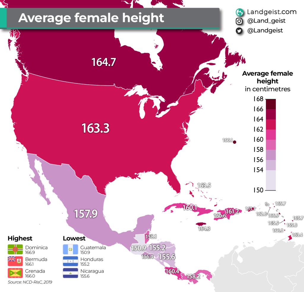 Average Male and Female Height in North America – Landgeist