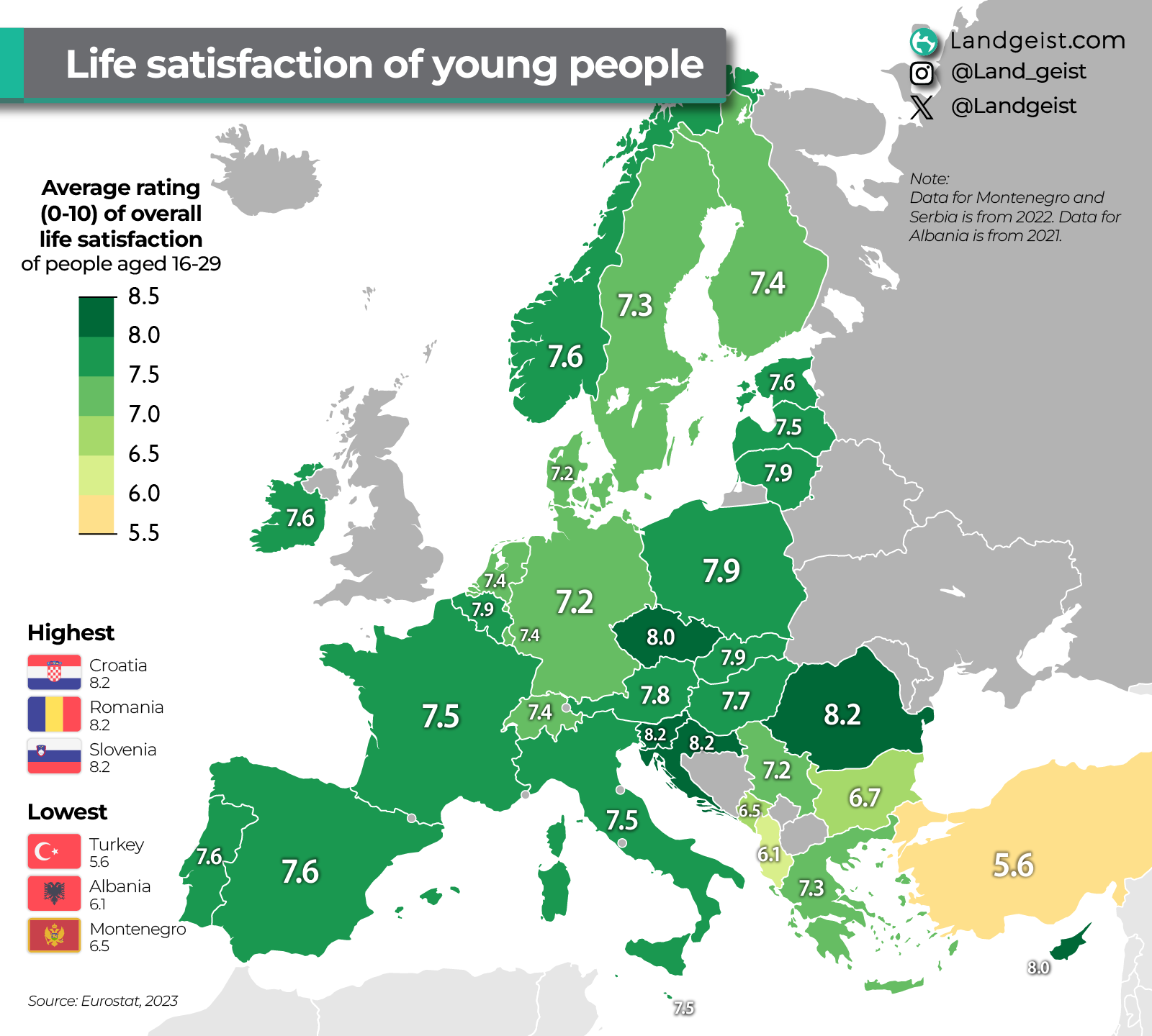 Life Satisfaction of Young People in Europe – Landgeist